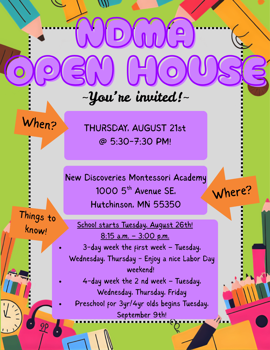 Back to School OPEN HOUSE - New Discoveries Montessori Academy